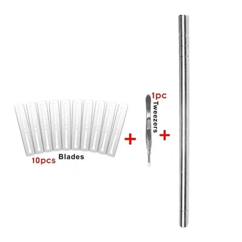 Бритвенные лезвия для волос 10 шт + Tweezers + ручка