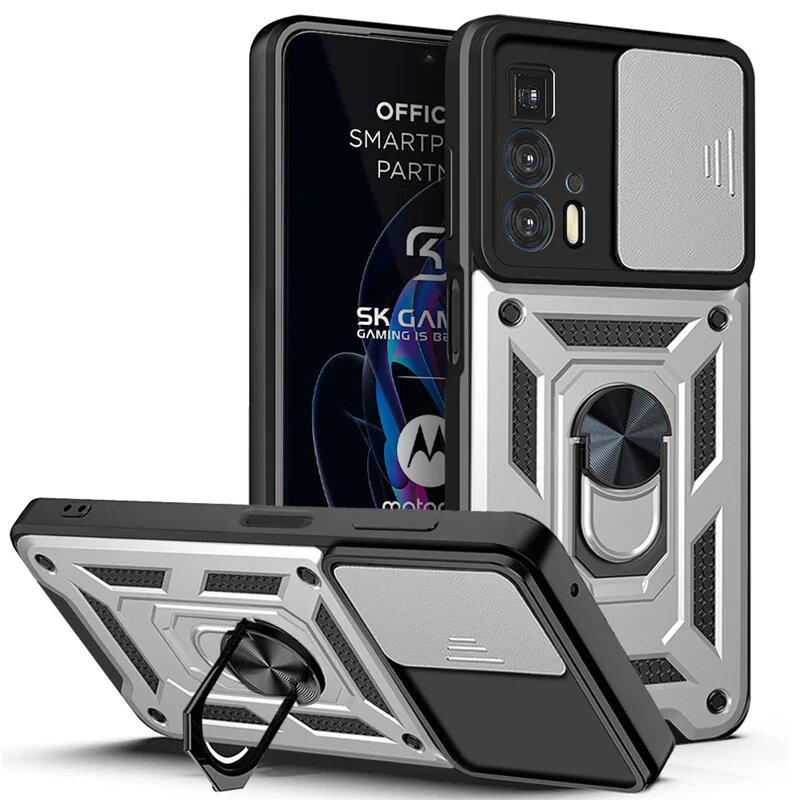 Чехол Motorola Edge 20 Pro, Sliver, с кольцом