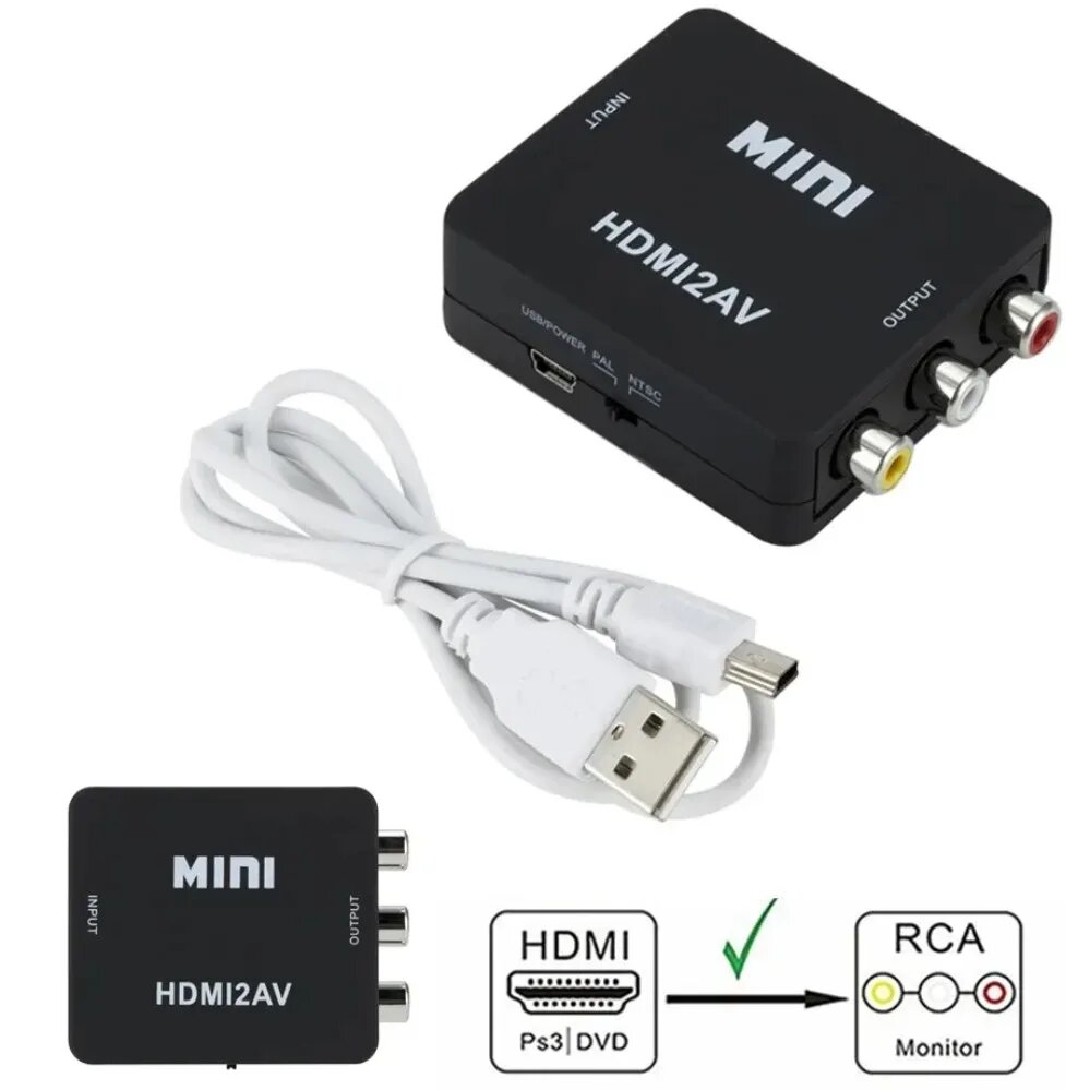 HDMI Конвертер AV RCA в HDMI HD2AV Black