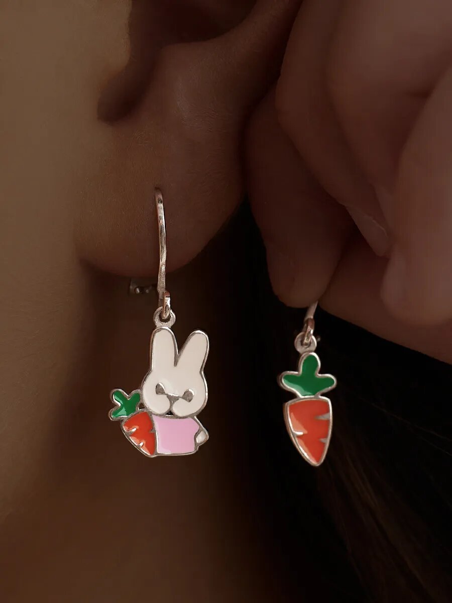 Серьги с подвесками, серебро, 925 проба, родирование, эмаль