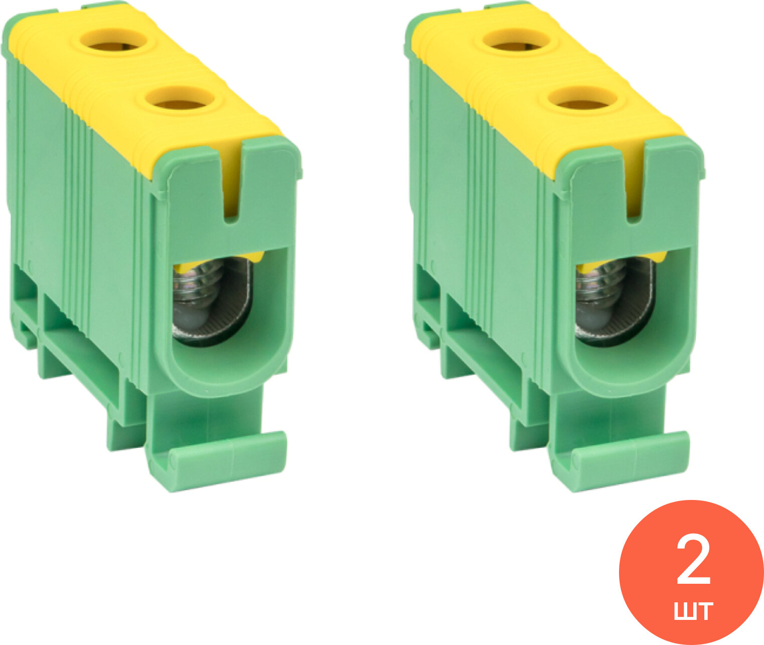 Клемма для проводов EKF / ЕКФ PROxima КСВ 16-50 силовая вводная, огнестойкий полиамид, 160А, 49х17.8мм, желто-зеленый, 1шт. / зажим (комплект из 2 шт)