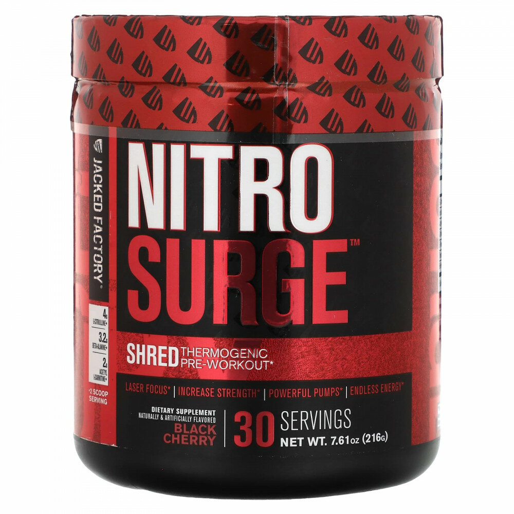 Jacked Factory, Nitro Surge™, Shred термогенный предтренировочный комплекс, со вкусом черешни, 216 г (7,62 унции)