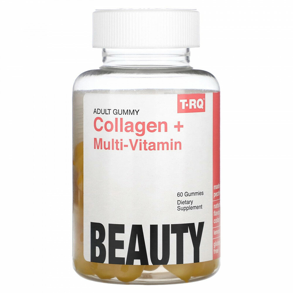 T-RQ, Жевательные мармеладки для взрослых, коллаген и мультивитамины, лимон, 60 жевательных таблеток