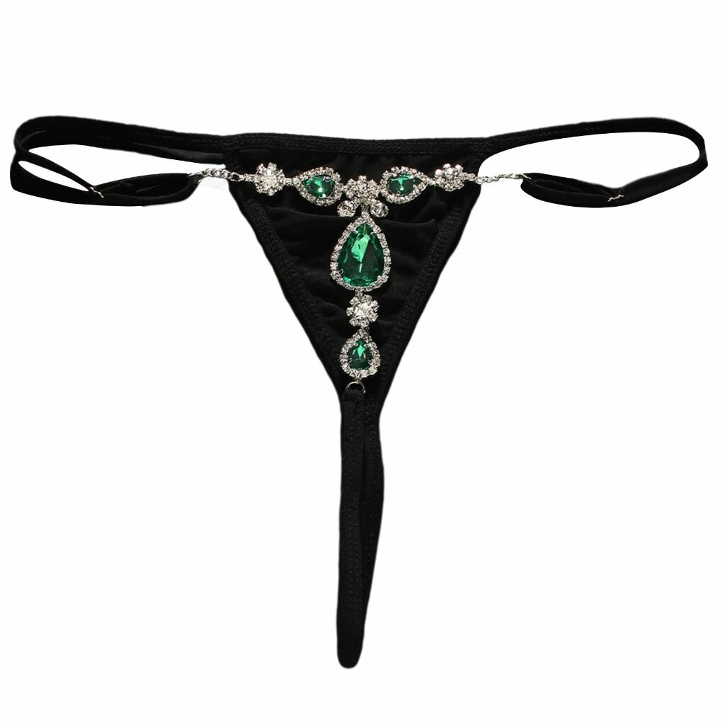 Зеленые трусики-стринги с бриллиантами на цепочке, трусики-бикини-стринги серебристого цвета