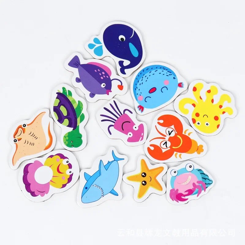 Деревянные магниты на холодильник, животные, 12 штук 12pcs Ocean