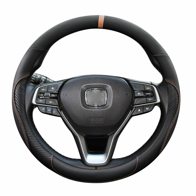 Стильное рулевое колесо для защиты крышки Microfiber Leather Easy Установка, Черный Коричневый - Круглый