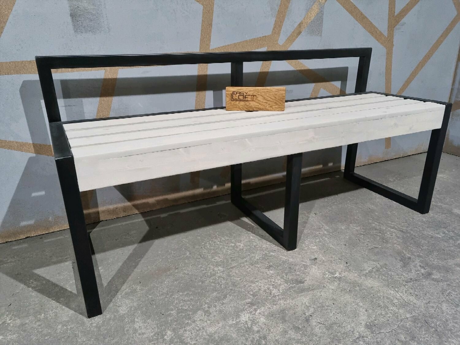 Скамейка EasyLOFT в стиле лофт, 150х50х75см, массив дерева и металл