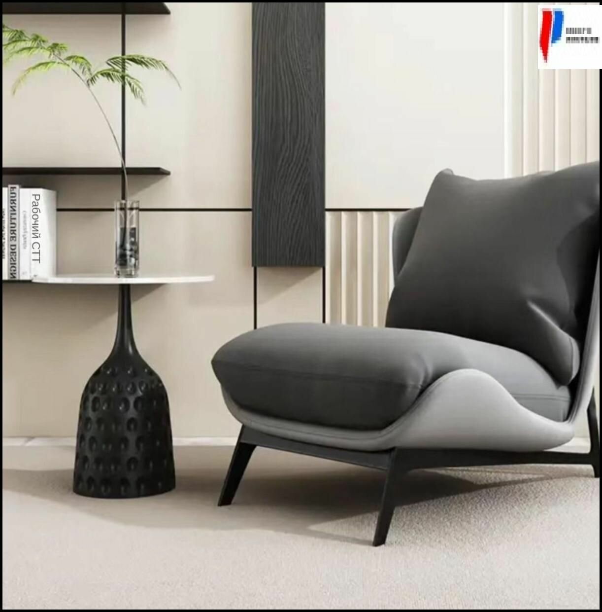 Кресло, экокожа, металлический каркас, наполнитель Биософт, темно-серое, 70х78х75 см