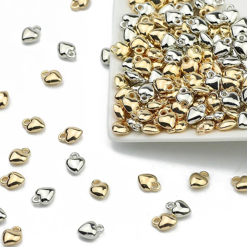 Бусины-подвески сердечки золотые CCB 6/8/10 мм 50 шт 6mm 50pcs 1 pack, Mixed color