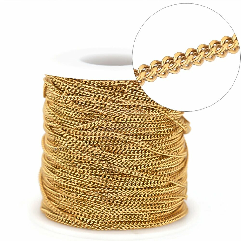 Кубинские цепи из нержавеющей стали 2 метра 1,8 мм Gold color