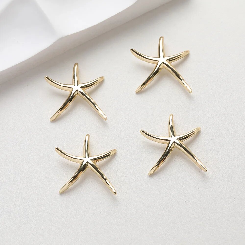 Латунные позолоченные подвески в форме морских звезд, 2 шт.