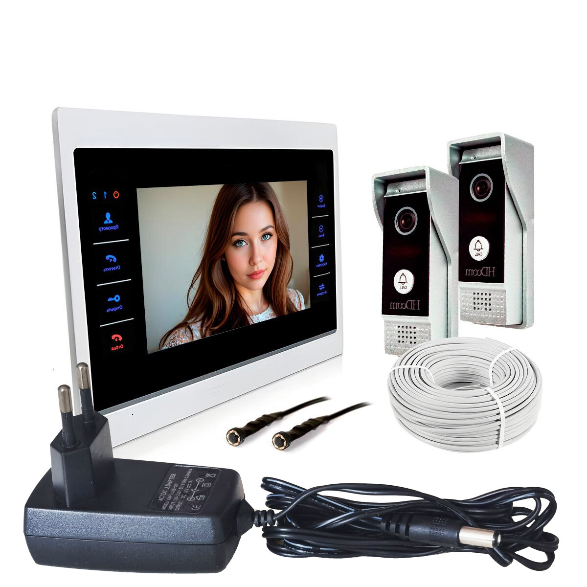 Набор: AHD домофон HD-ком Мод: S101/AHD (A61056MOK) + 2 вызывные панели + две микро камеры KDM-6405B. Запись видео по датчику движения.