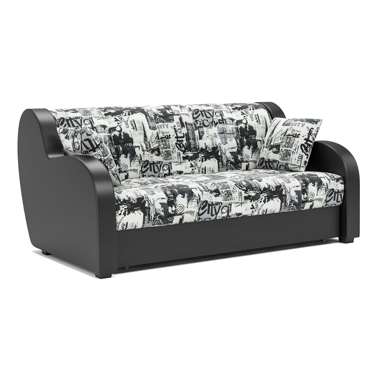 Диван Сток Диванов Герцог-2, черный с принтом велюр, механизм аккордеон на металлокаркасе