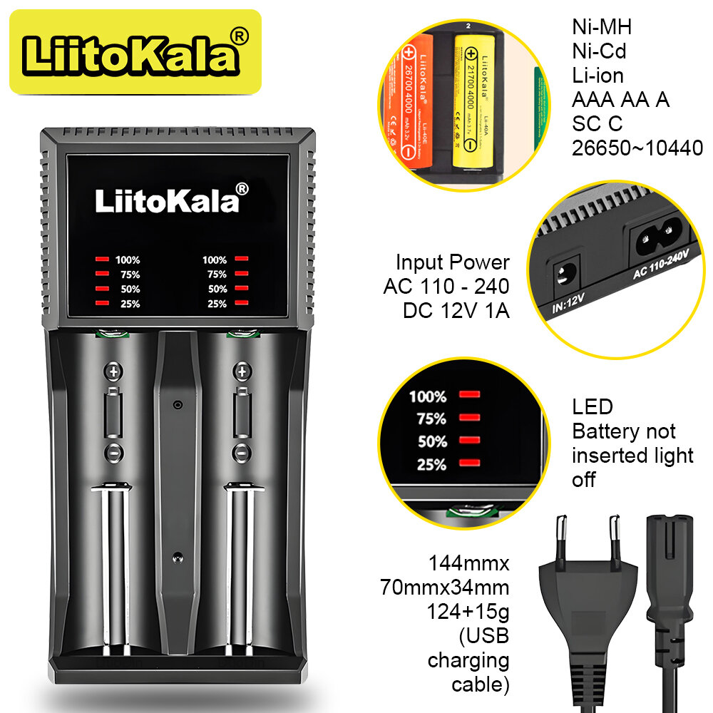 LiitoKala Lii-PL2 l 32700 21700 18650 26650 32700 Литий Железо Фосфат Никель Металл Гидрид Умное зарядное устройство