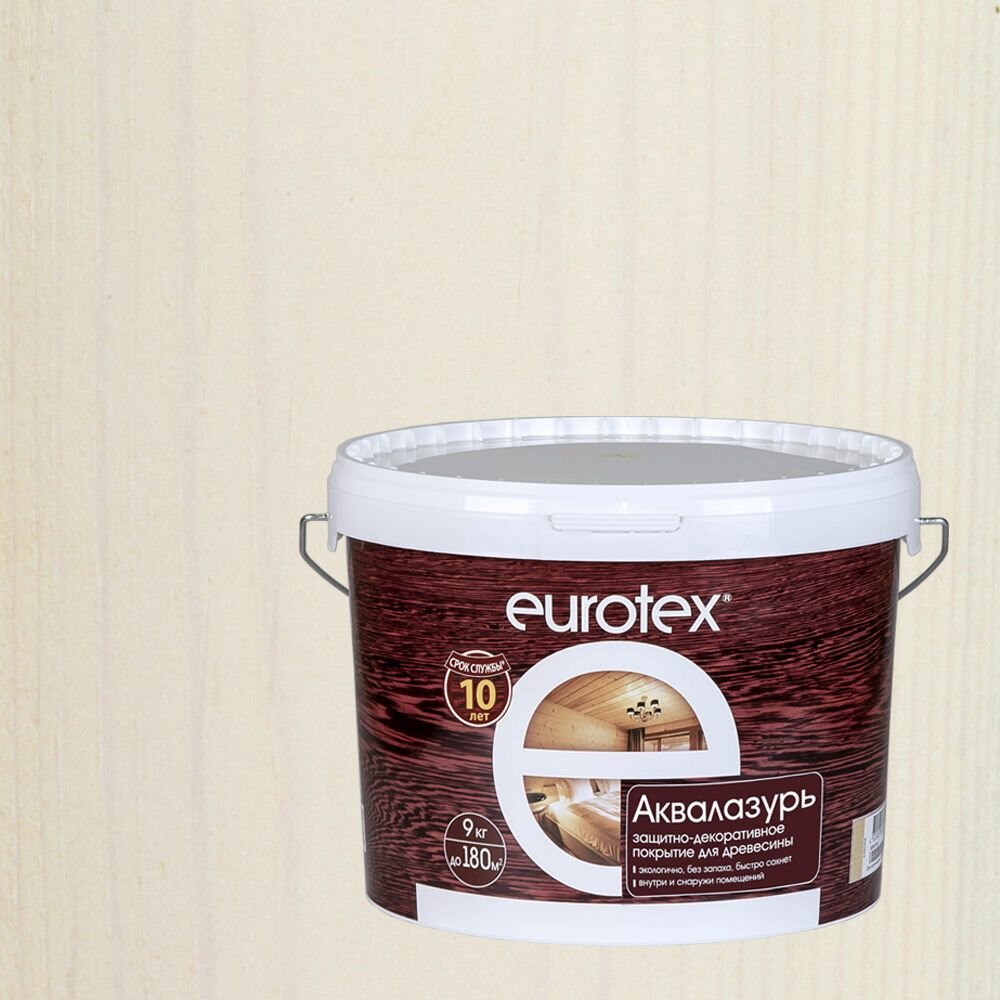 Лак защитно-декоративный для дерева Eurotex Аквалазурь (9кг) белый