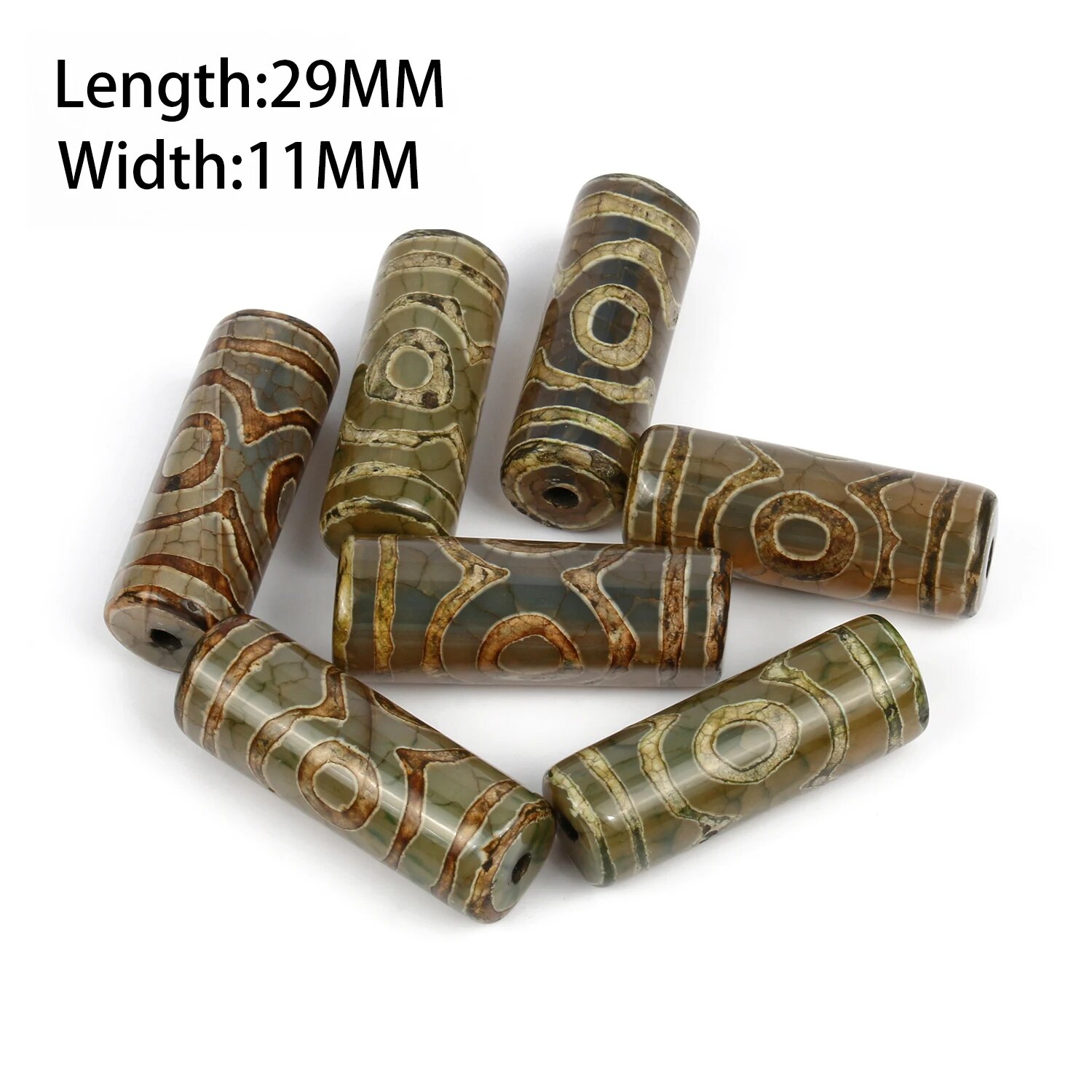 Тибетские мистические Дзи бусины зелёные глаза 8x12 мм GMB724 1pcs Type 15