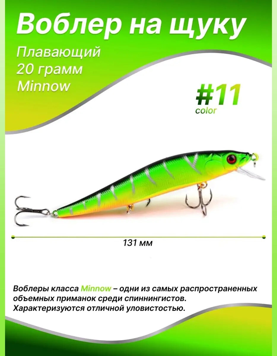 Воблер на щуку Minnow минноу плавающий, 130 мм, 20 г #11
