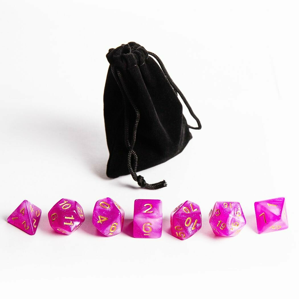 Дайсы (кубики, кости) "Галактика" для DnD, ДнД, Dungeons and Dragons (набор 7шт), розовый