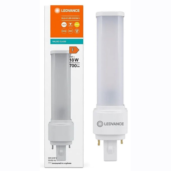 1шт/уп. Лампа LED DULUX D13 LED 7W 3000К 230V EM G24d-2 700Лм Свет Теплый Белый Угол 120 град. D-35mm L-148mm LEDVANCE-OSRAM, уп. 1шт