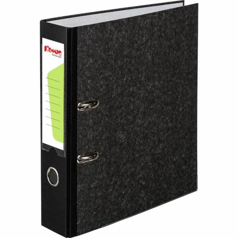 Комус Папка-регистратор, 75 мм, мрамор, черный корешок