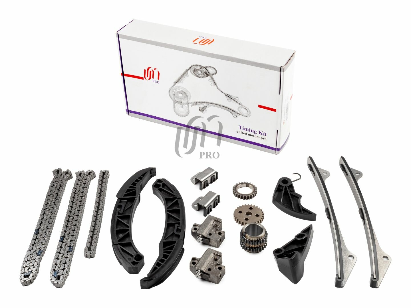 Комплект цепи ГРМ Kia/Hyundai G6DB/G6DA (3 цепи +натяжители+успокоители, звездочки КВ/РВ) UM