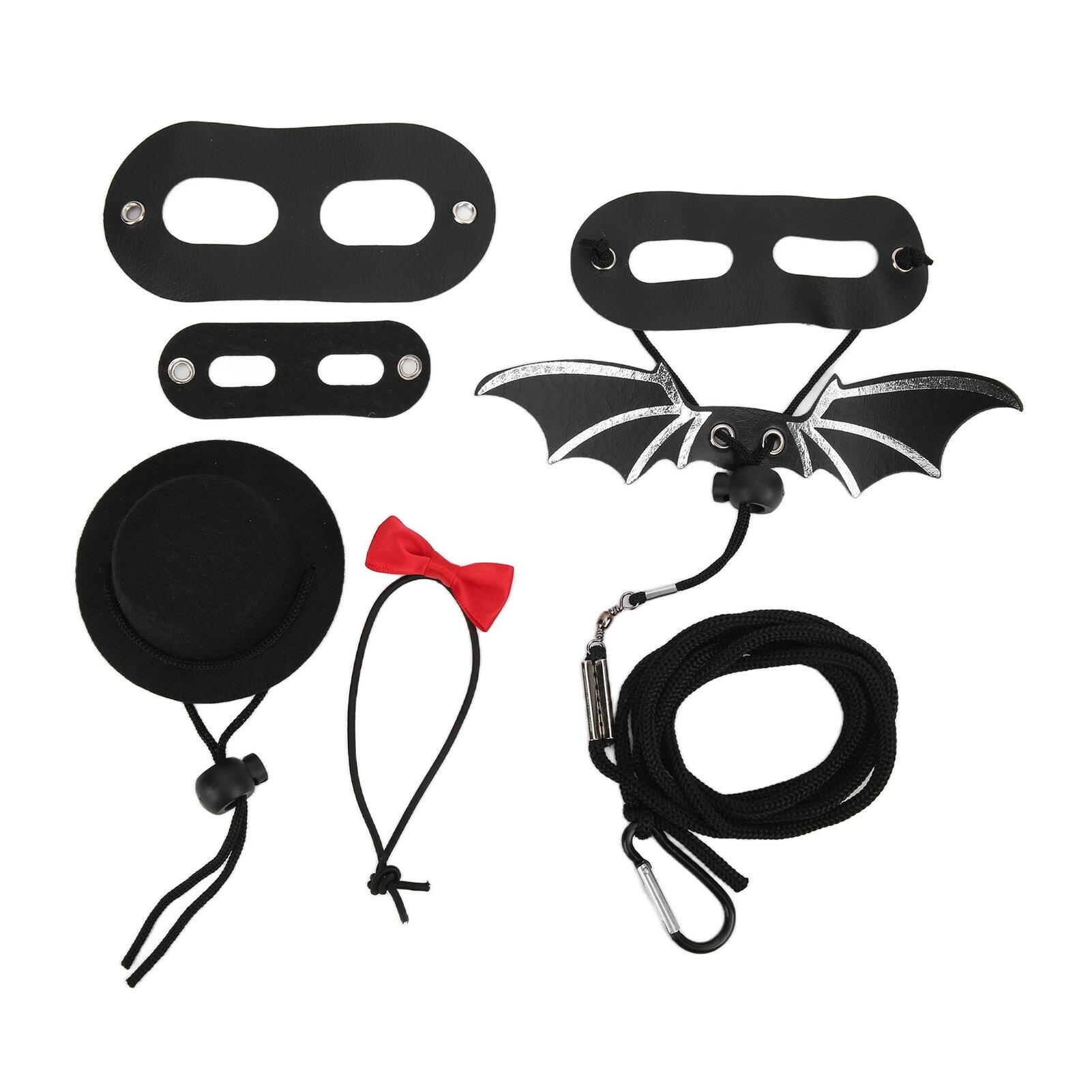 Рептилиальная шлейка и поводок с регулируемой веревкой для ящериц, шляпой и галстуком-бабочкой для мелких домашних животных (черный, красный, размер L)