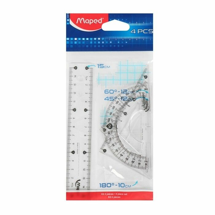Набор чертежный Maped малый "Start" (линейка 15 см, 2 угольника, транспортир) (242815)