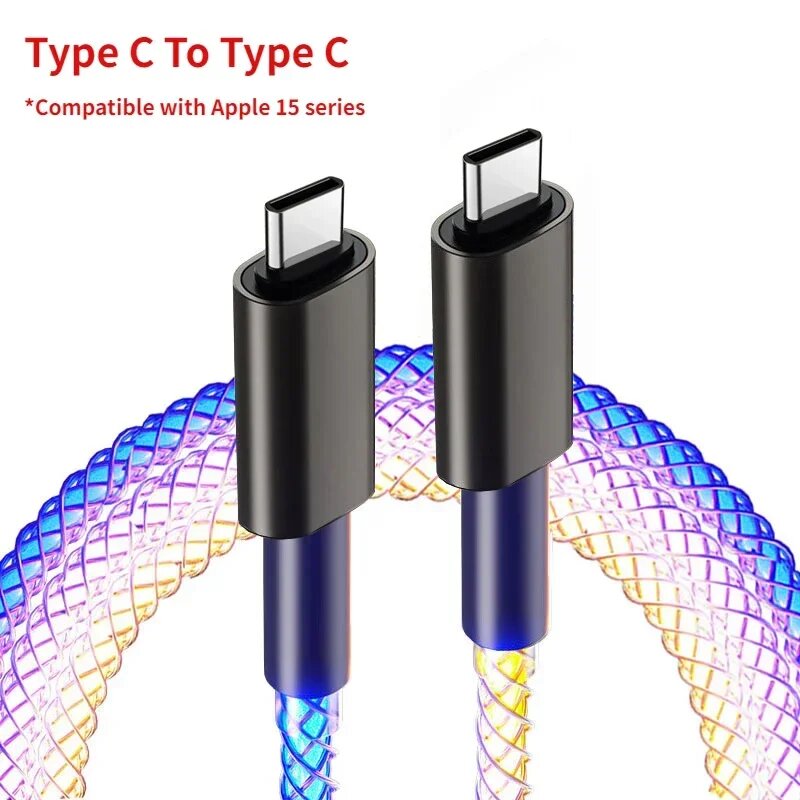 Type C to Type C кабель, RGB, 66W
