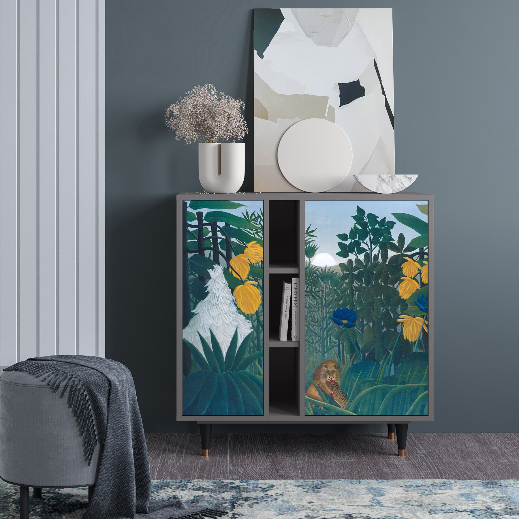 Комод - STORYZ - BS5 The Repast of the Lion by Henri Rousseau, Размер - 94 x 96 x 41 см, Цвет корпуса - , Серый