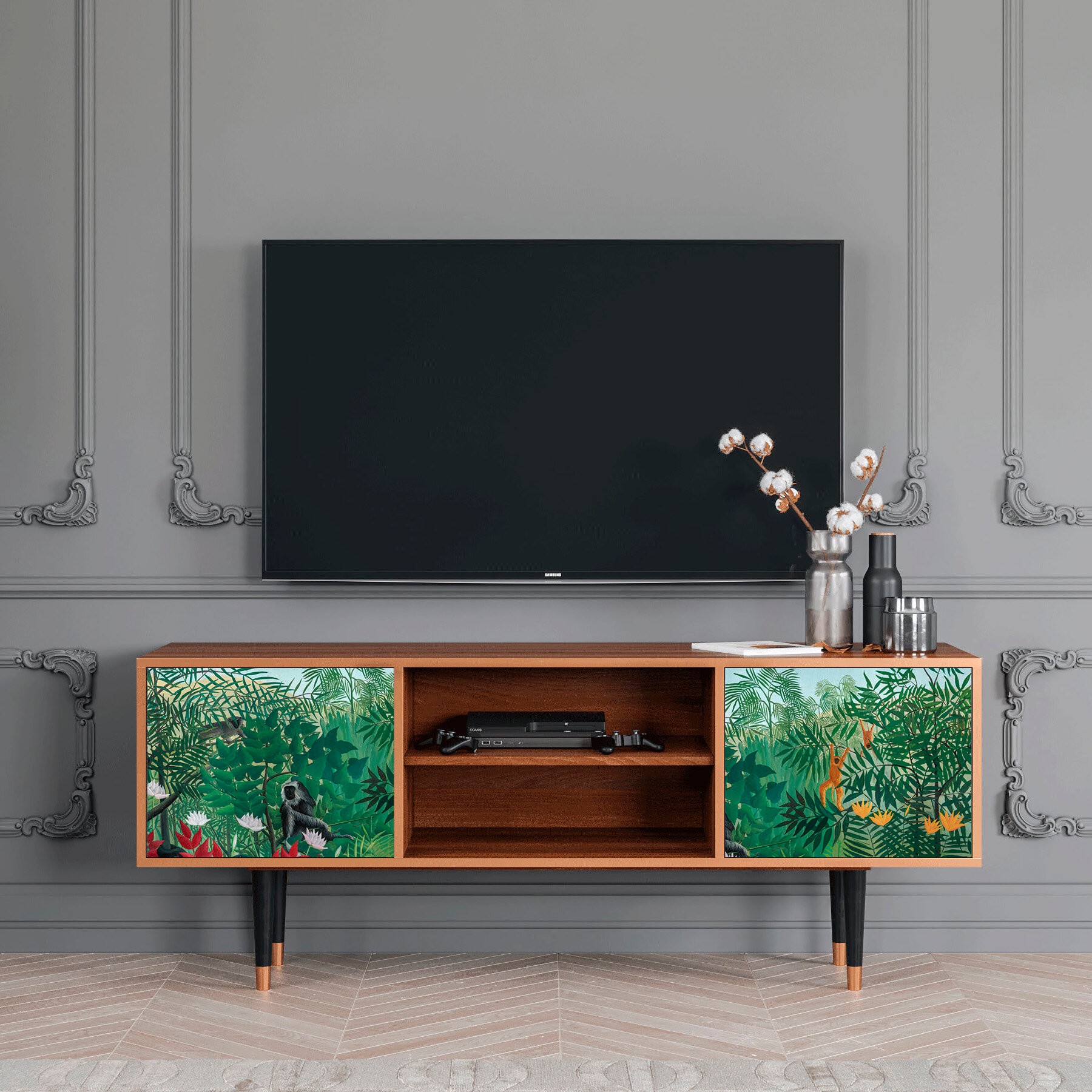 ТВ-Тумба - STORYZ - T2 Jungles in Paris by Henri Rousseau , Размер - 170 x 69 x 48 см, Цвет корпуса - , Орех