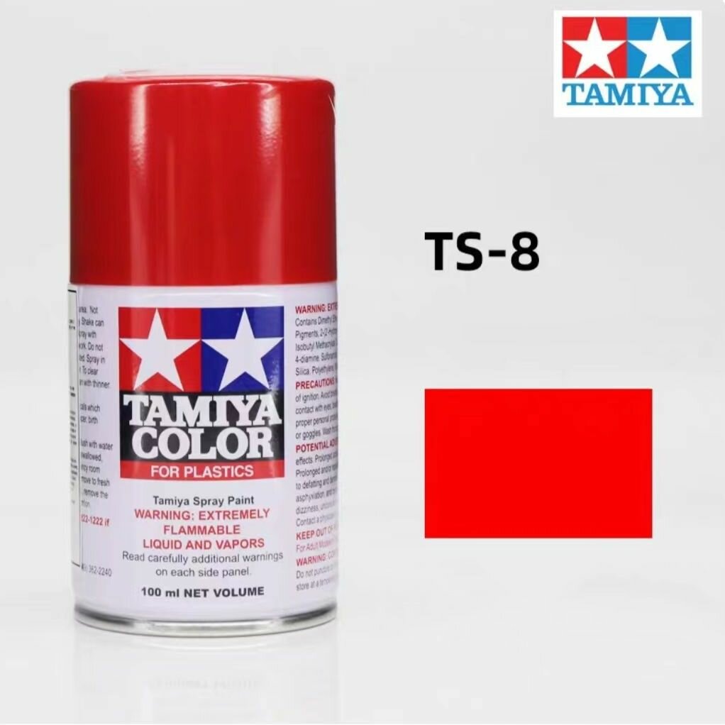 Tamiya TS-8 глянцевая краска-спрей, итальянский красный 100 мл аэрозоль для пластика и дерева, широкий факел для моделей и больших площадей