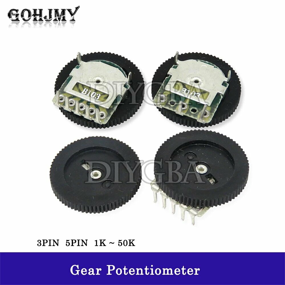 10 шт, двухступенчатый потенциометр B102 B103 B203 B503 B1K B10K B20K B50K, 3-контактный 5-контактный циферблатный потенциометр 16*2 мм