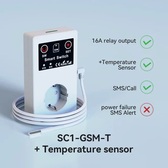 Умная розетка FD GSM 220В с датчиком температуры Type A with Sensor
