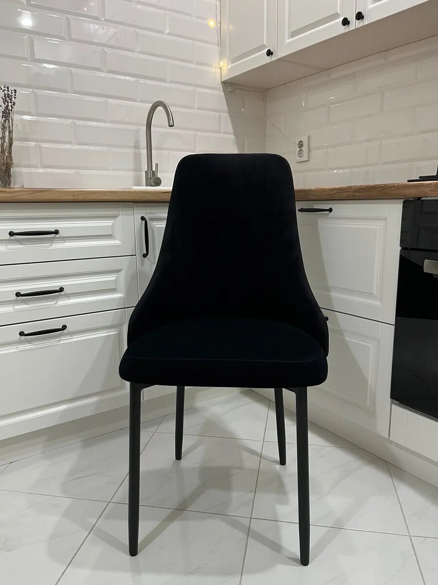 Стулья AMN Group Кора, велюр, металл, на ножках, черные, 2 шт