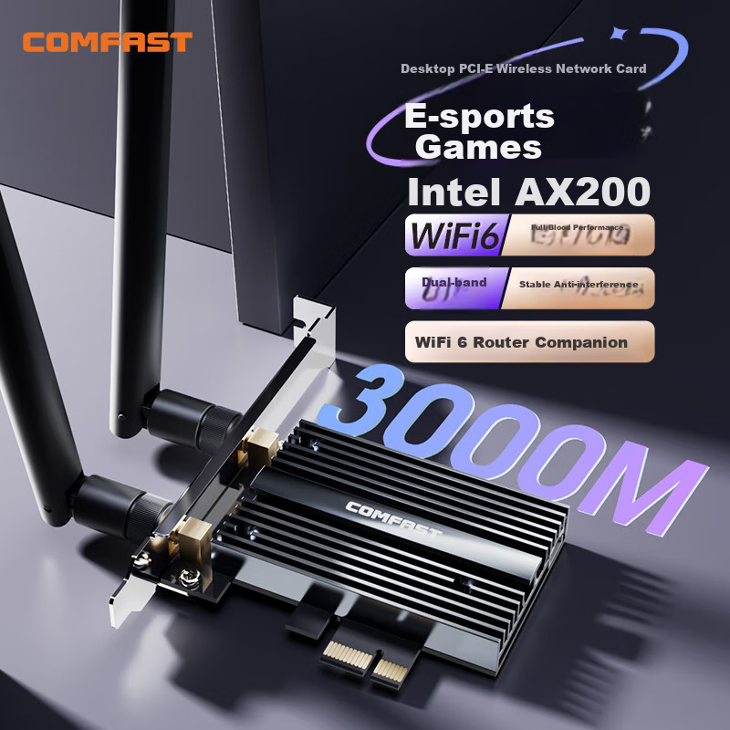 COMFAST AX200-PRO Gigabit Intel Dual-Band 5G Desktop Built-In PCI-E Wireless Network Card, WiFi 6 + Bluetooth 5.2 CNVi+WiFi Receiver