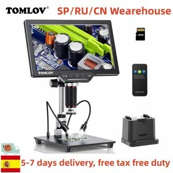 Цифровой микроскоп TOMLOV DM202 Max, 1300x микроскоп с HDMI и камерой 25 МП, 10-дюймовый ЖК-экран IPS, микроскоп для пайки видео