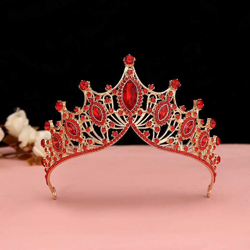 Головной убор "Хрустальная корона", черно-белый, KC gold, алый