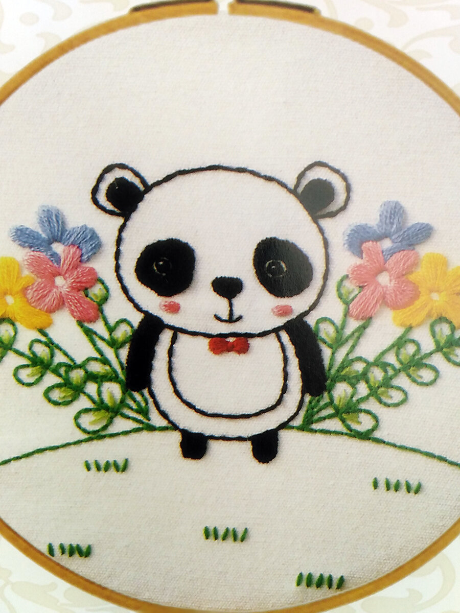 Набор для вышивания гладью на ткани с пяльцами Панда, размер 8.5х13 см