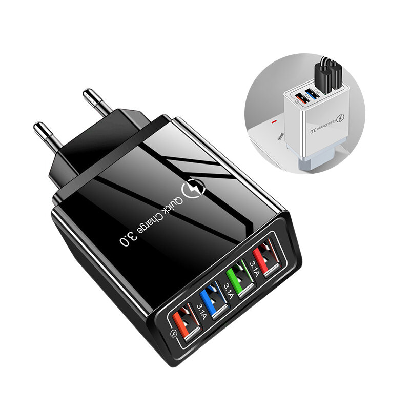 Быстрая зарядка EU/US/UK Plug 3.0 4 USB порта цветное быстрое зарядное устройство для путешествий зарядная головка портативный смартфон адаптер для Xiaomi 12