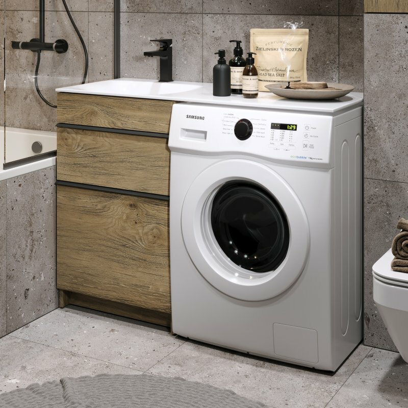 Тумба с раковиной Aqwella Terra 53 L напольная, под стиральную машину, дуб балтийский