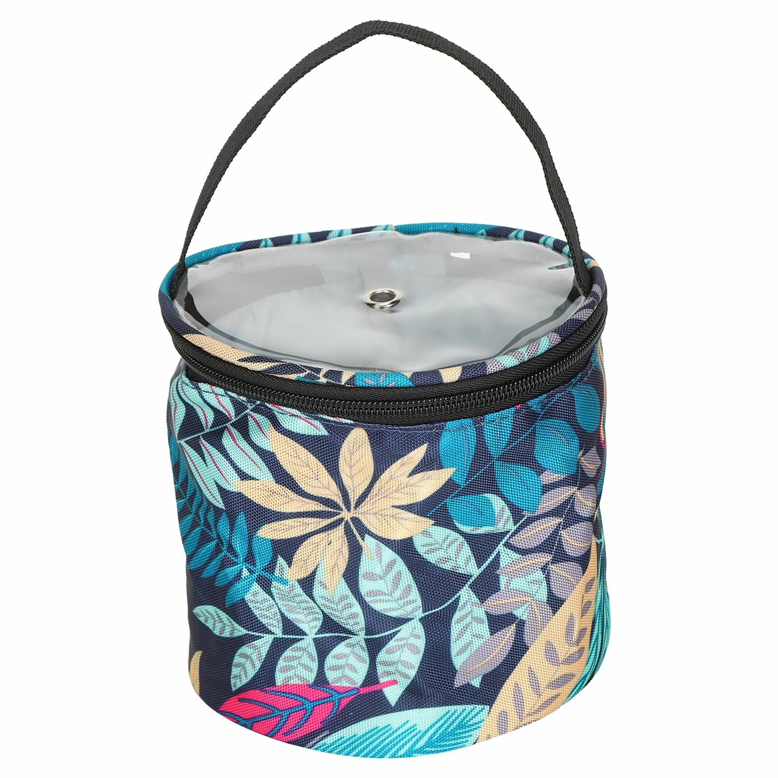 Сумка для хранения пряжи с узором Листья , ведро из ткани Оксфорд для вязания крючком, маленькая цилиндрическая сумка для иголок и принадлежностей для рукоделия