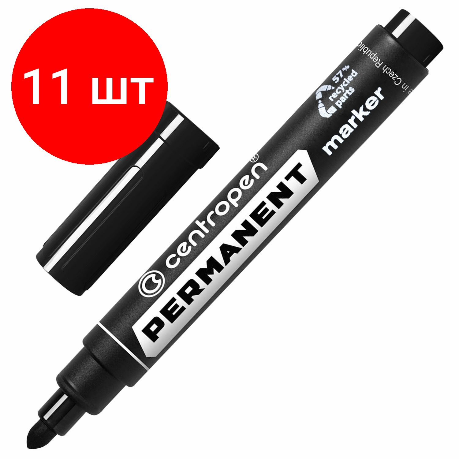 Комплект 11 шт, Маркер перманентный CENTROPEN 8566, черный, круглый наконечник, 2.5 мм, 5 8566 0112
