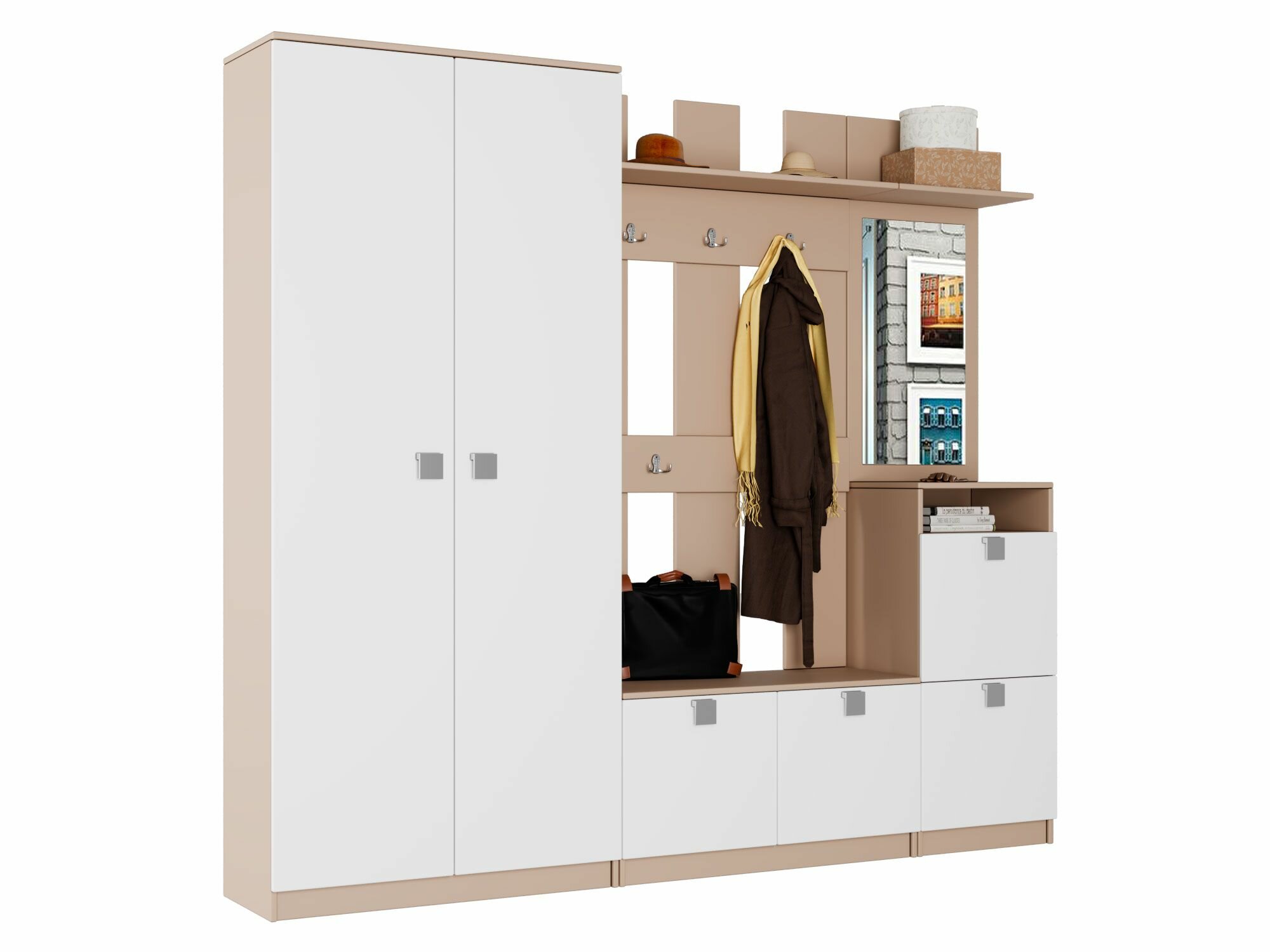 Прихожая в коридор Мебель на Руси " Ольга 8" 221х200х35 Макиато / Белый