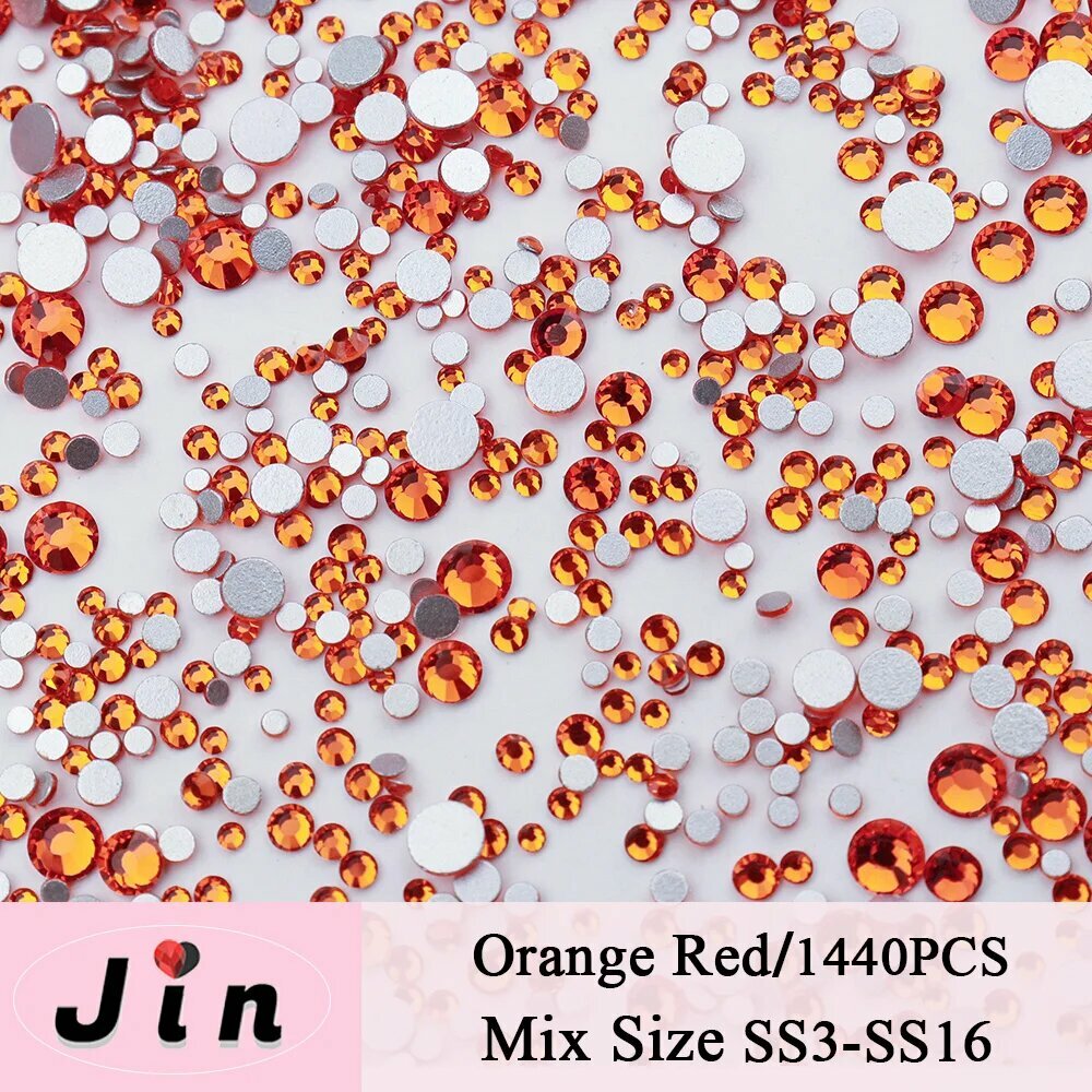 Стразы JIN, стеклянные, золотые, красные, плоские, для декорирования Оранжевый, Orange red