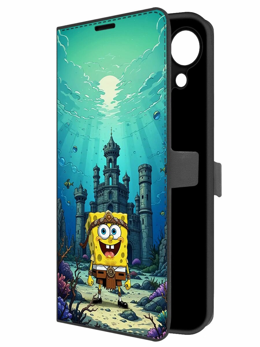 Чехол-книжка Krutoff Eco Book для TECNO Spark Go 1 Губка Боб в прошлом (черный)