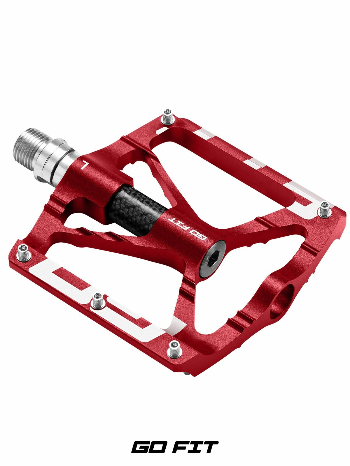 Педали для велосипеда GO FIT Active, высокопрочные, нейлоновые, стальной сердечник, на подшипниках, с шипами, 2 штуки, красный