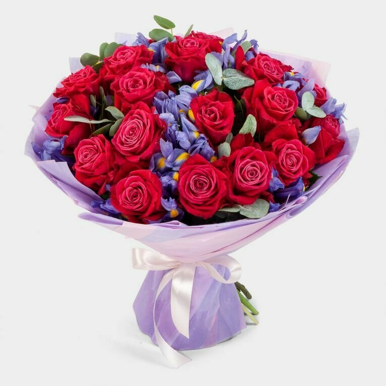 Букет "Магический дуэт" от СоюзЦветТорг, синий, малиновый, 40см, 21 цветок