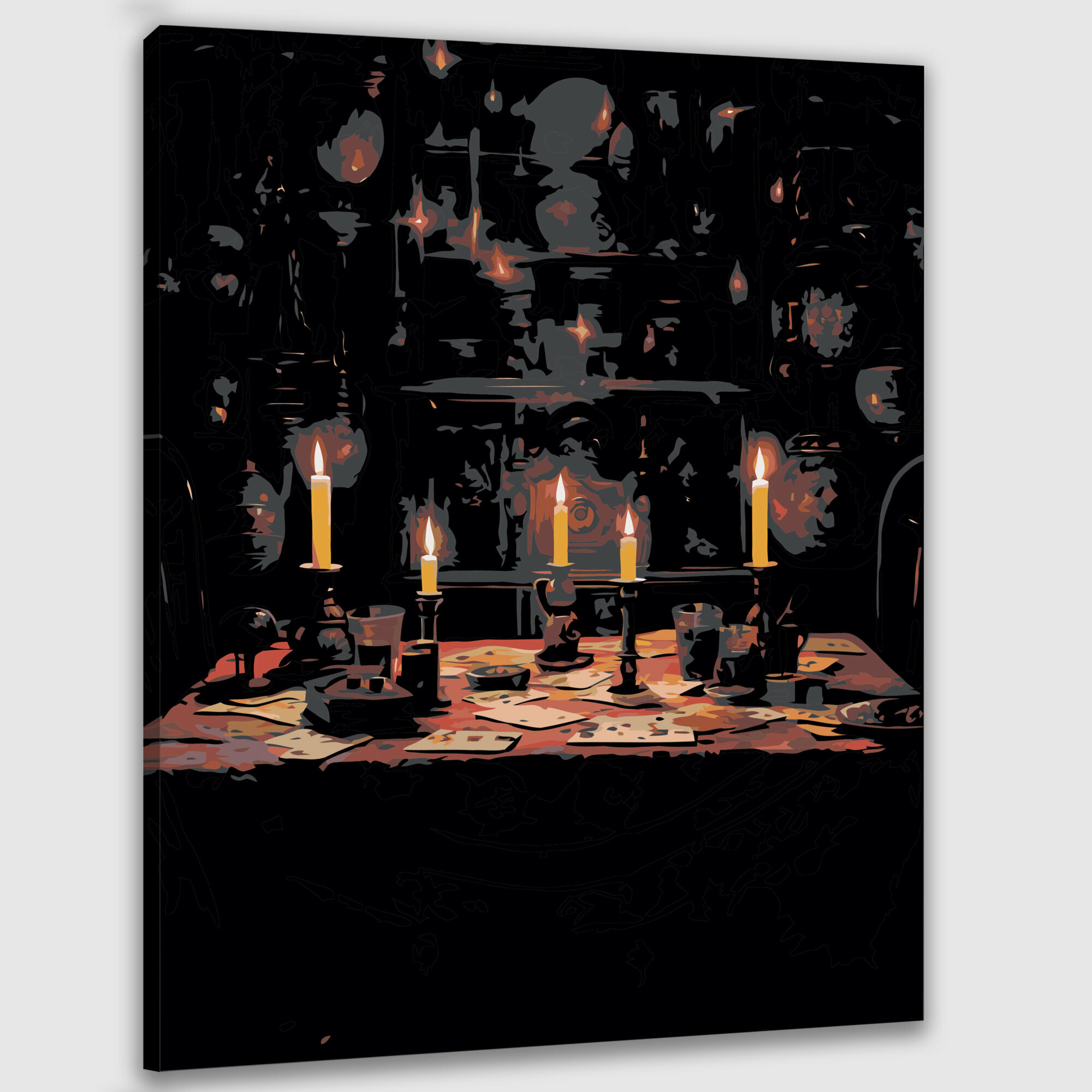 Картина по номерам 40x50 см, картина маслом, гадание, карта Таро, деревянный стол, кристаллы, свечи, тени, самоанализ