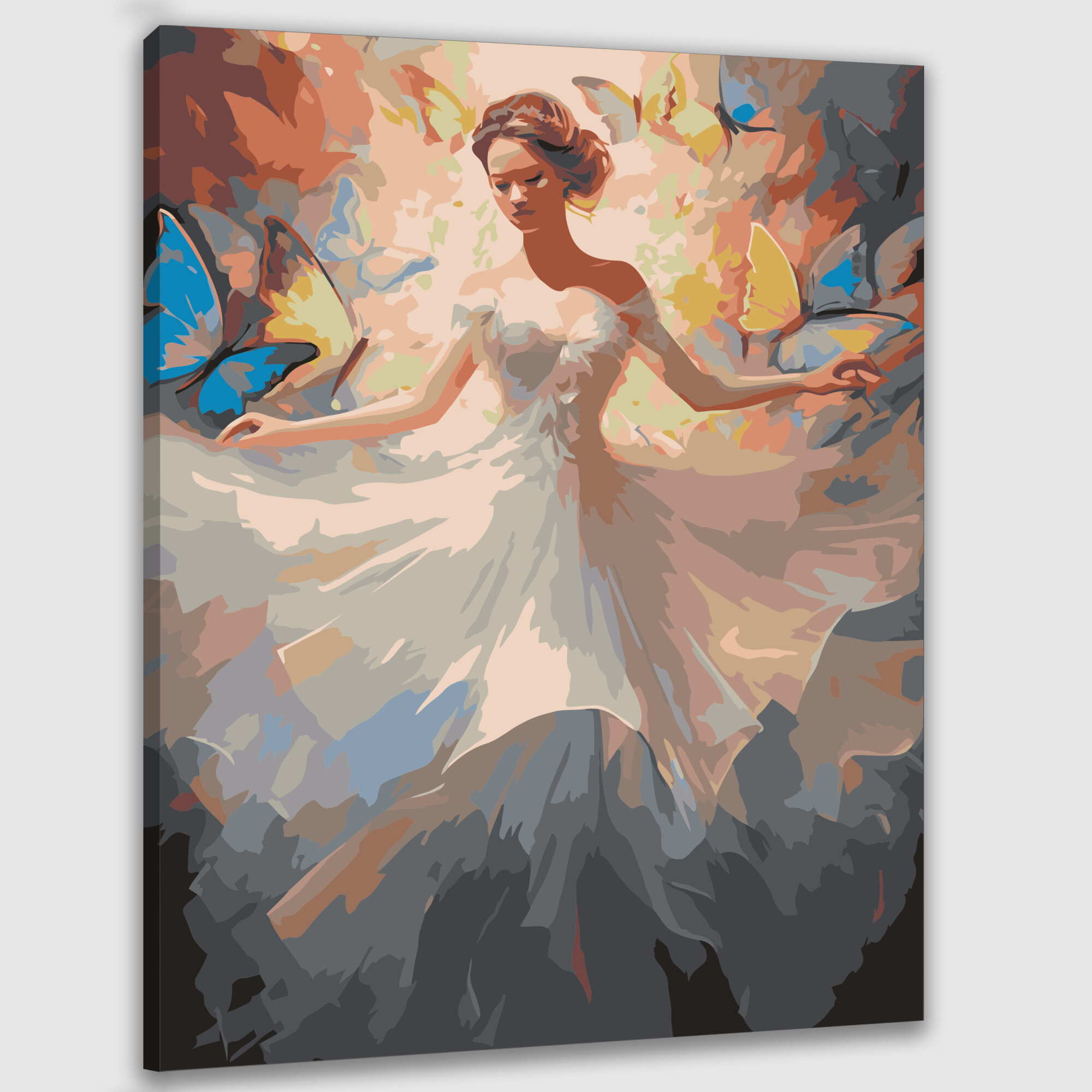 Картина по номерам 40x50 см, балерина, платье пастельных тонов, пируэты, разноцветные бабочки, узоры на крыльях бабочек