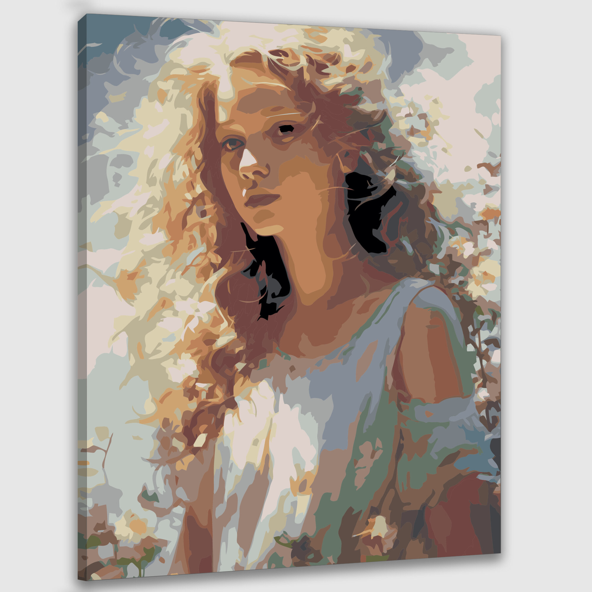 Картина по номерам 40x50 см, девушка, поле, солнце, море, цветы, волосы, ветер, цветовая палитра, спокойствие, природа